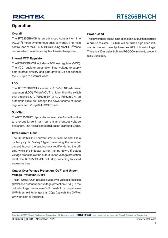 RT6256BH and RT6256CH datasheet preview, page 5
