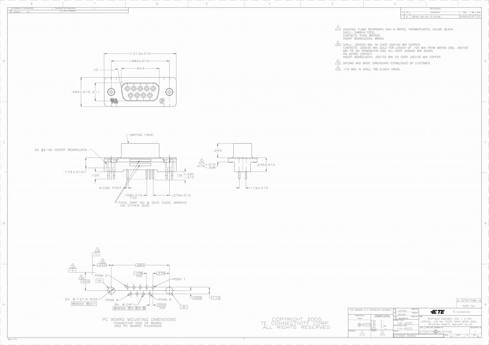 TE Connectivity controlled drawing for 2-5747706-0