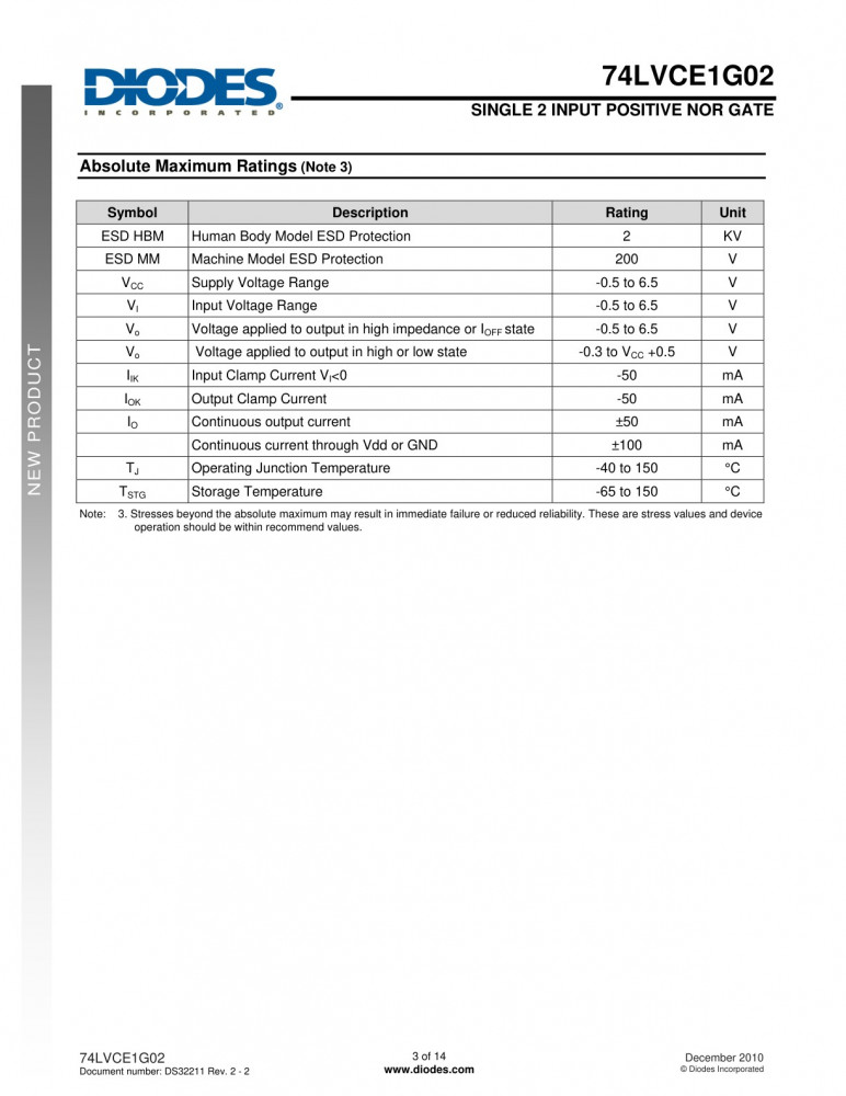 74LVCE1G02FZ4-7 datasheet page 3