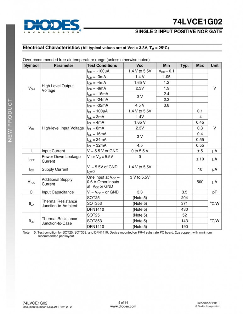 74LVCE1G02FZ4-7 datasheet page 5