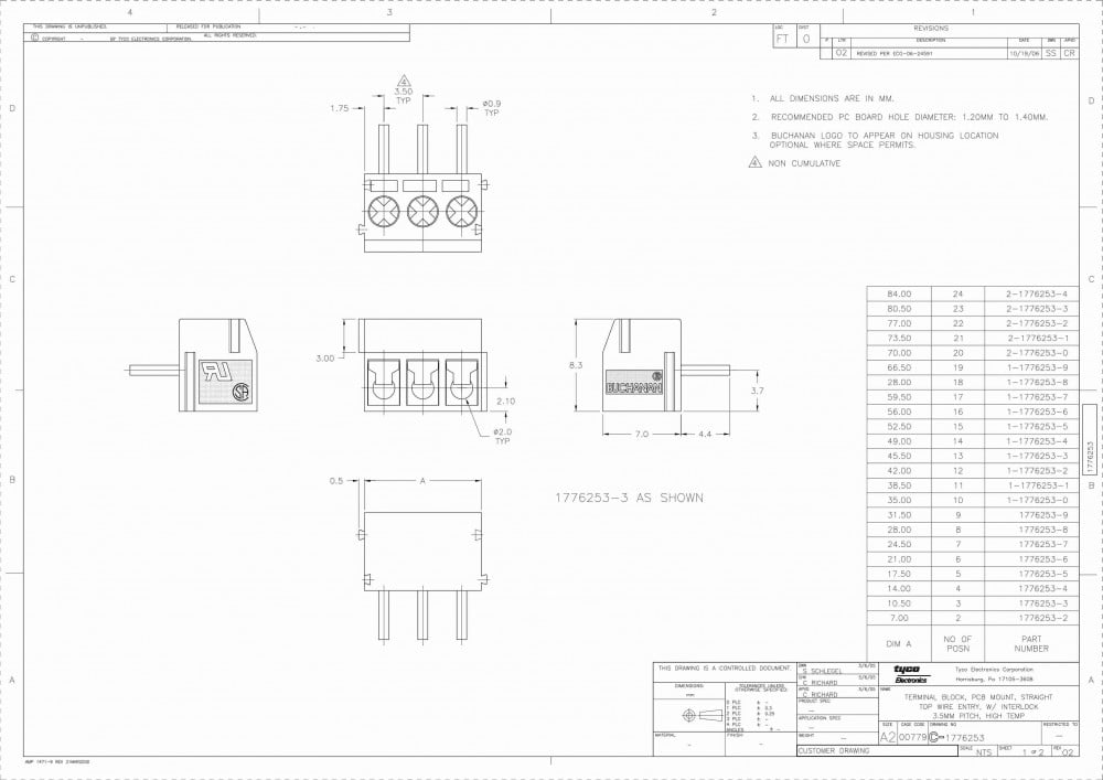TE Connectivity 1-1776253-2 controlled drawing page 1