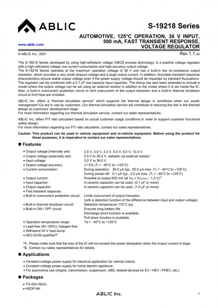 S-19218 datasheet page 1