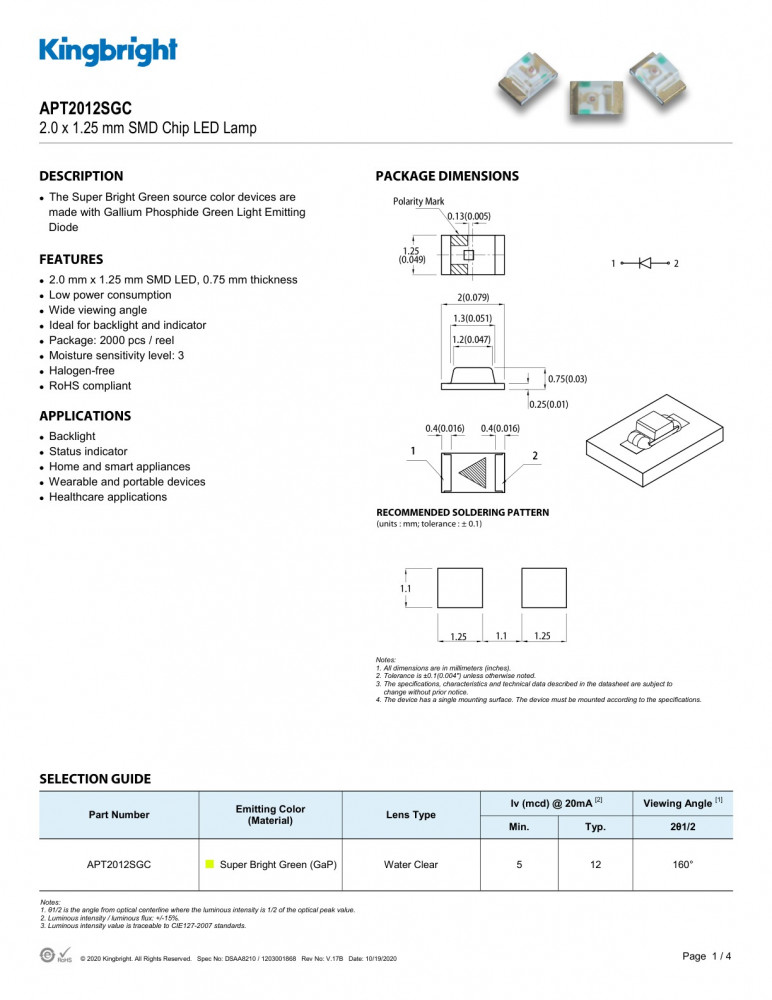 APT2012SGC datasheet page 1