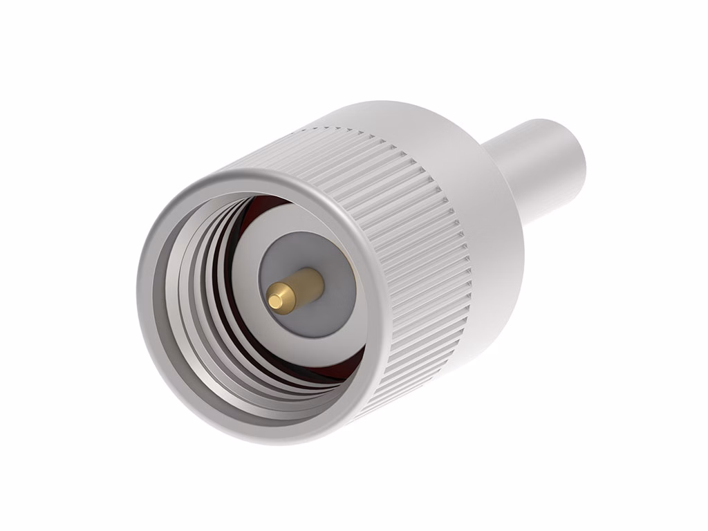 C Plug, Straight, Clamp, RG-141, RG-303 and RG-58 Cable, Brass Body, Nickel (Ni) Plated, Tray, 50 Ohms