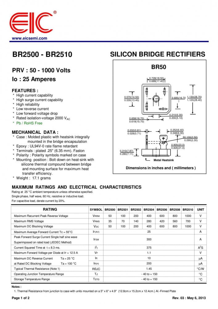 EIC BR2500 datasheet page 1