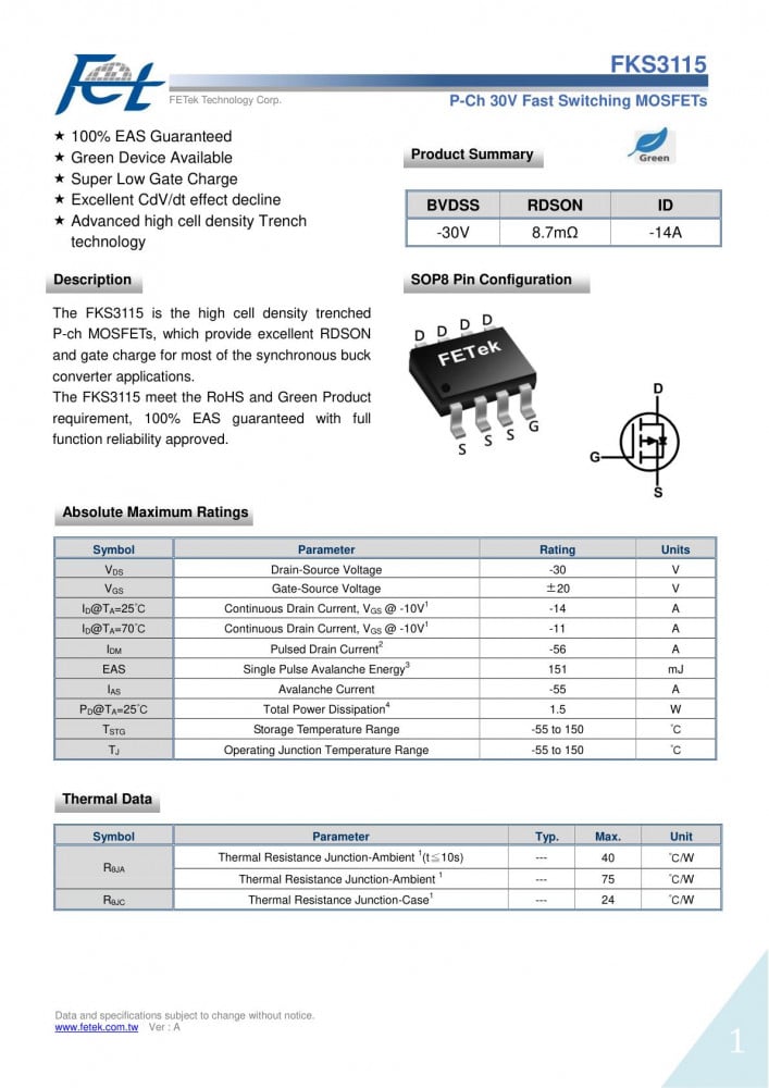FKS3115 datasheet page 1