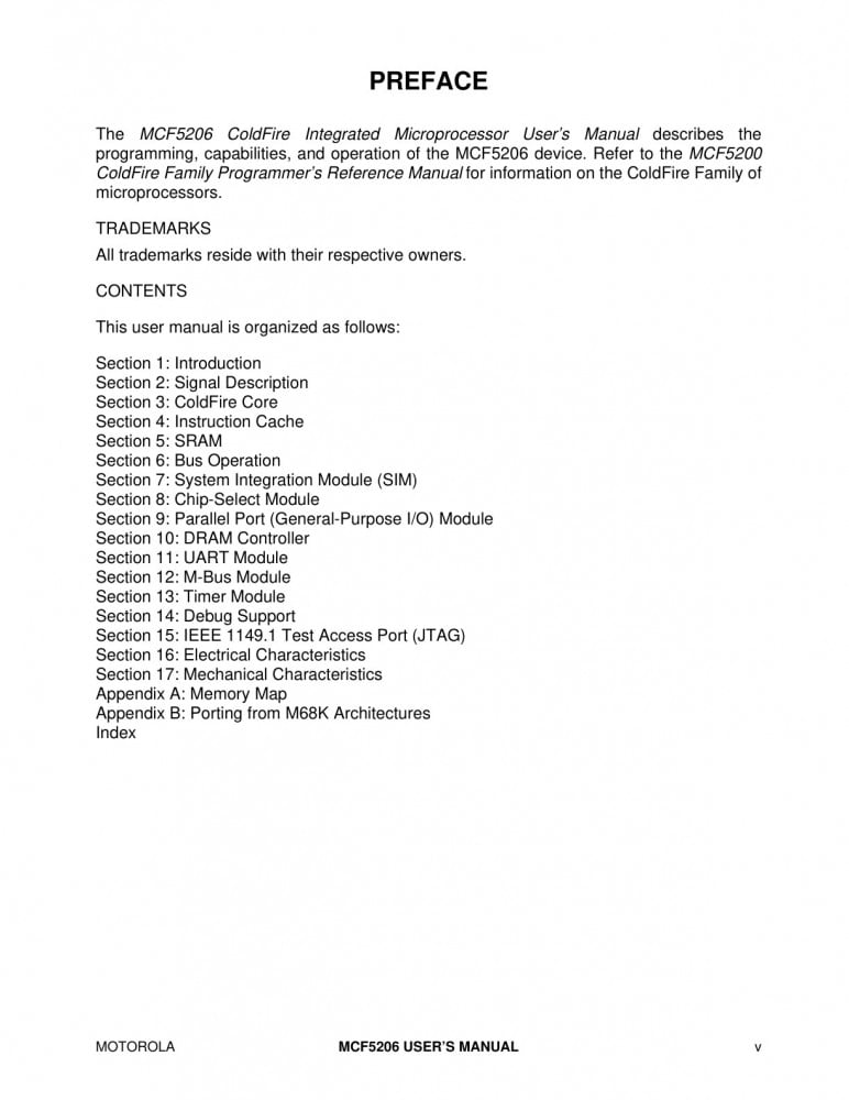 MCF5206 documentation page 5