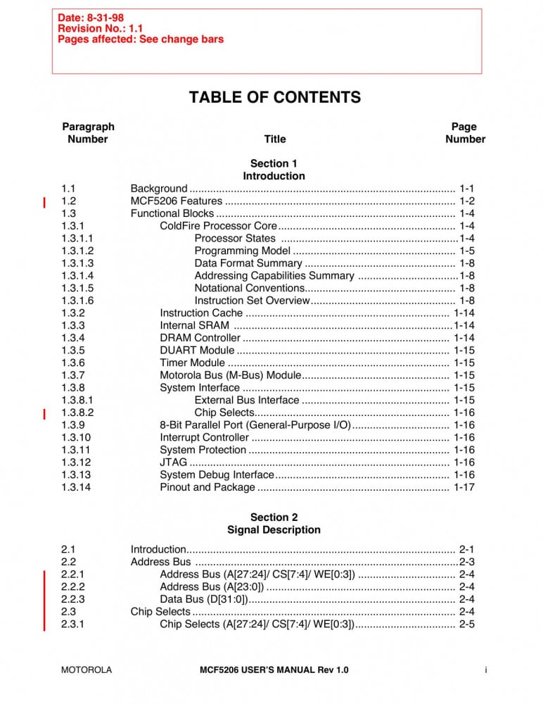 MCF5206 documentation page 6