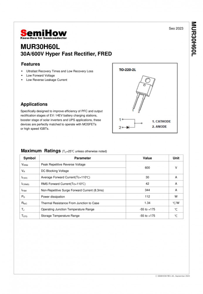 MUR30H60L datasheet page 1