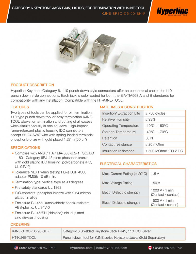 Hyperline KJNE-8P8C-C6-90-SH-F technical document preview