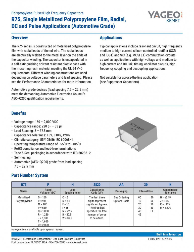 KEMET R75 datasheet page 1