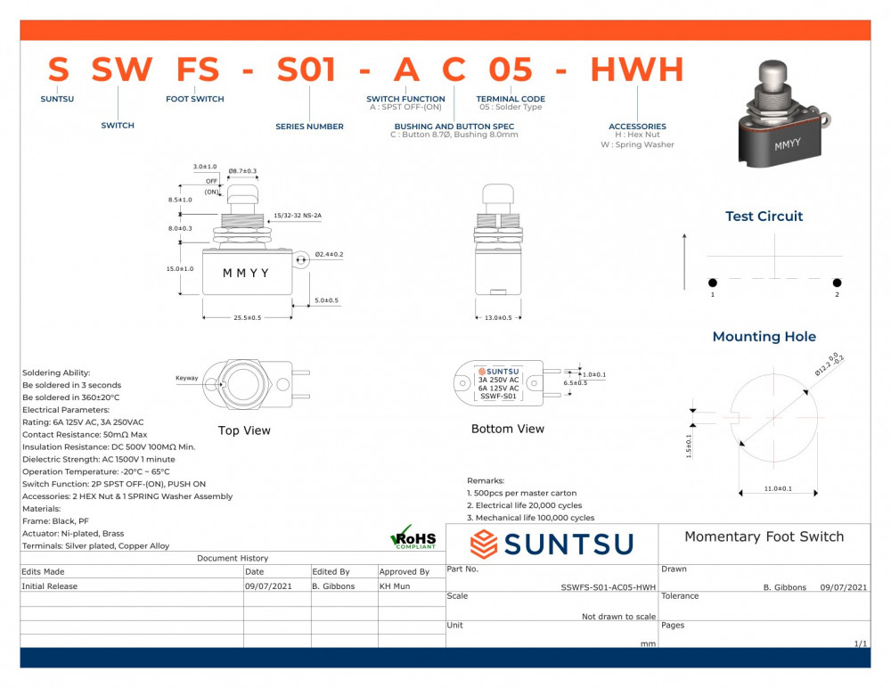 SSWFS-S01-AC05-HWH product drawing and specification sheet