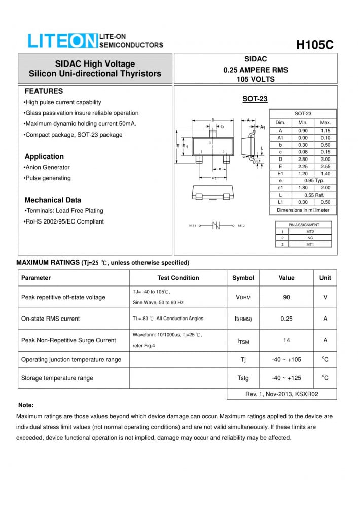 H105C datasheet page 1