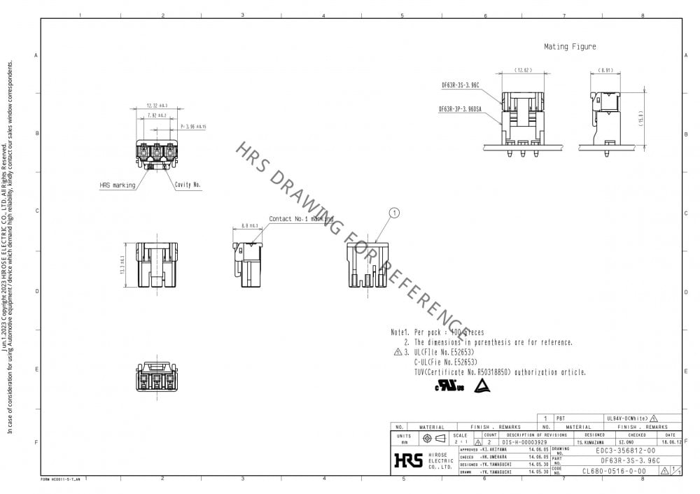 HRS DF63R-3S-3.96C technical drawing page