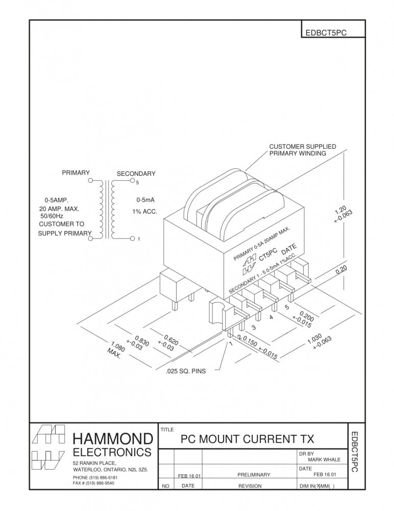 Hammond CT5PC technical drawing