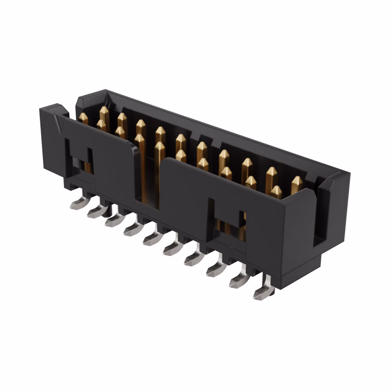 2.00mm Pitch, Milli-Grid PCB Header, Dual Row, Vertical, Surface Mount, Shrouded, 20 Circuits, 0.76µm Gold (Au) Plating, Dual Side Slots, Dual Friction Locks, Center Polarization, with Pegs, Tape and Reel for sale
