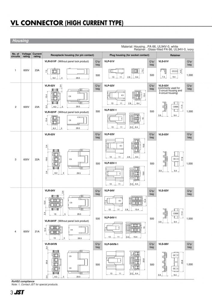 JST VL connector datasheet page 3