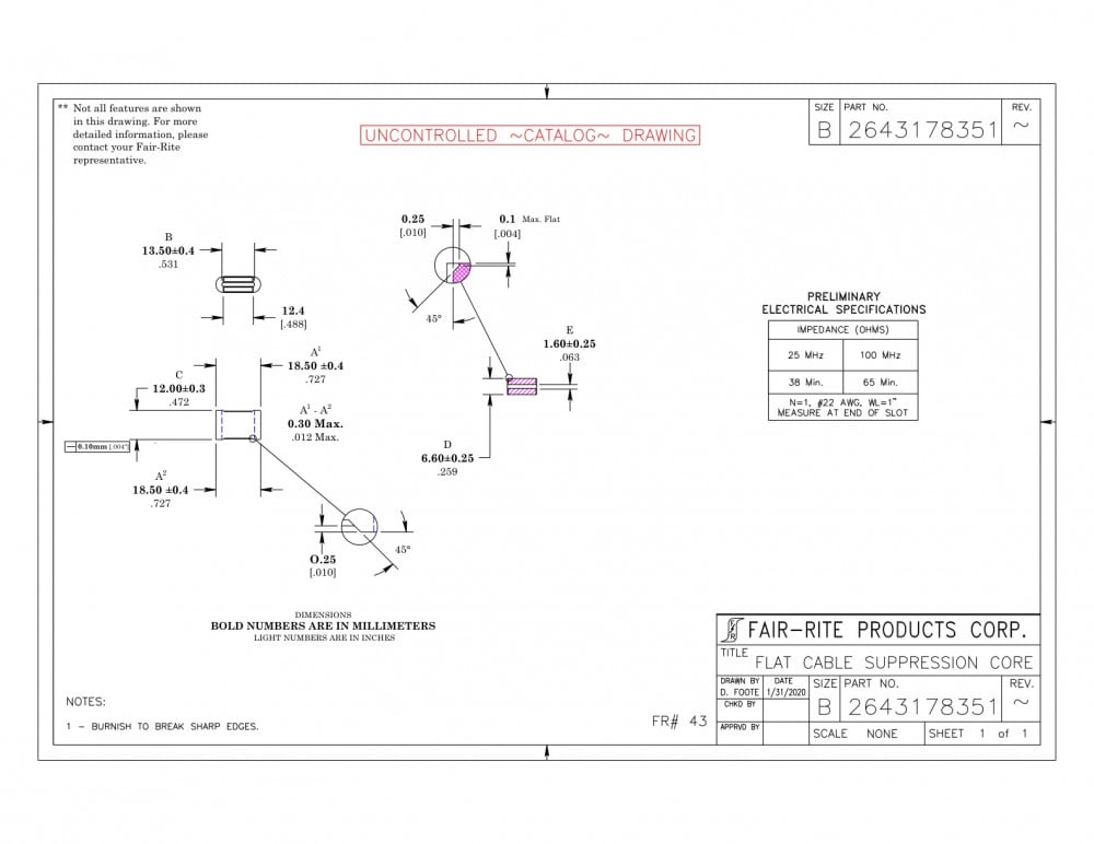 Fair-Rite 2643178351 technical document page