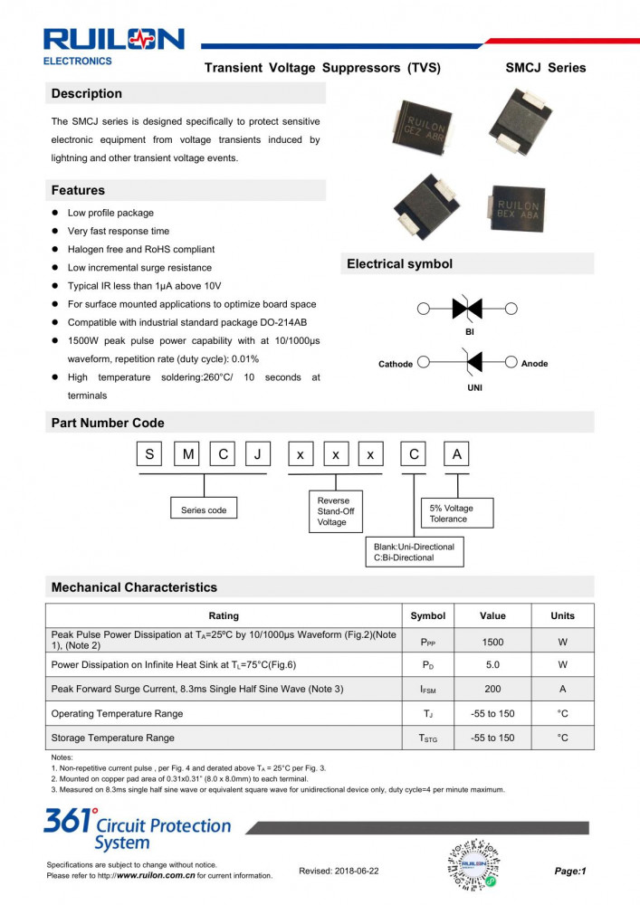 SMCJ series datasheet page 1