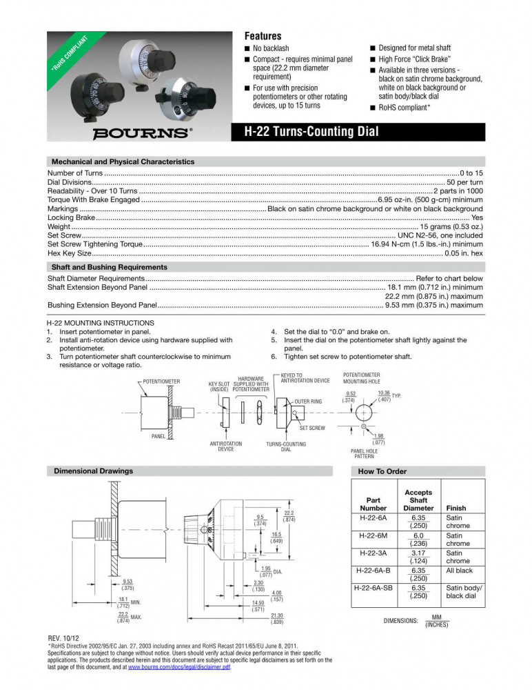 H-22 turns-counting dial technical document image 1