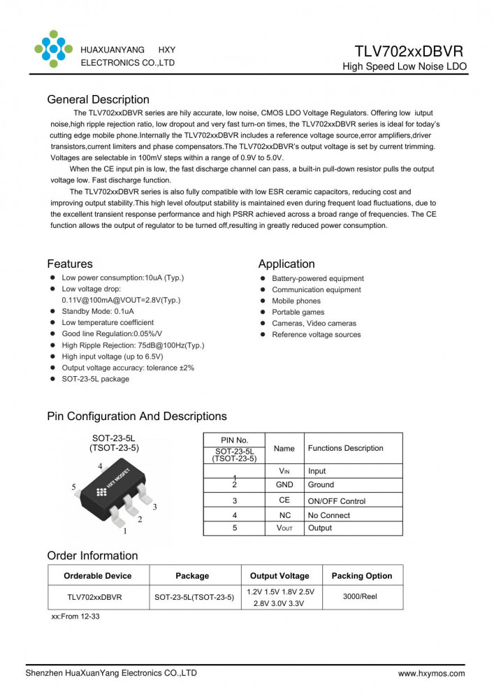 TLV70233DBVR-HXY technical document page 1