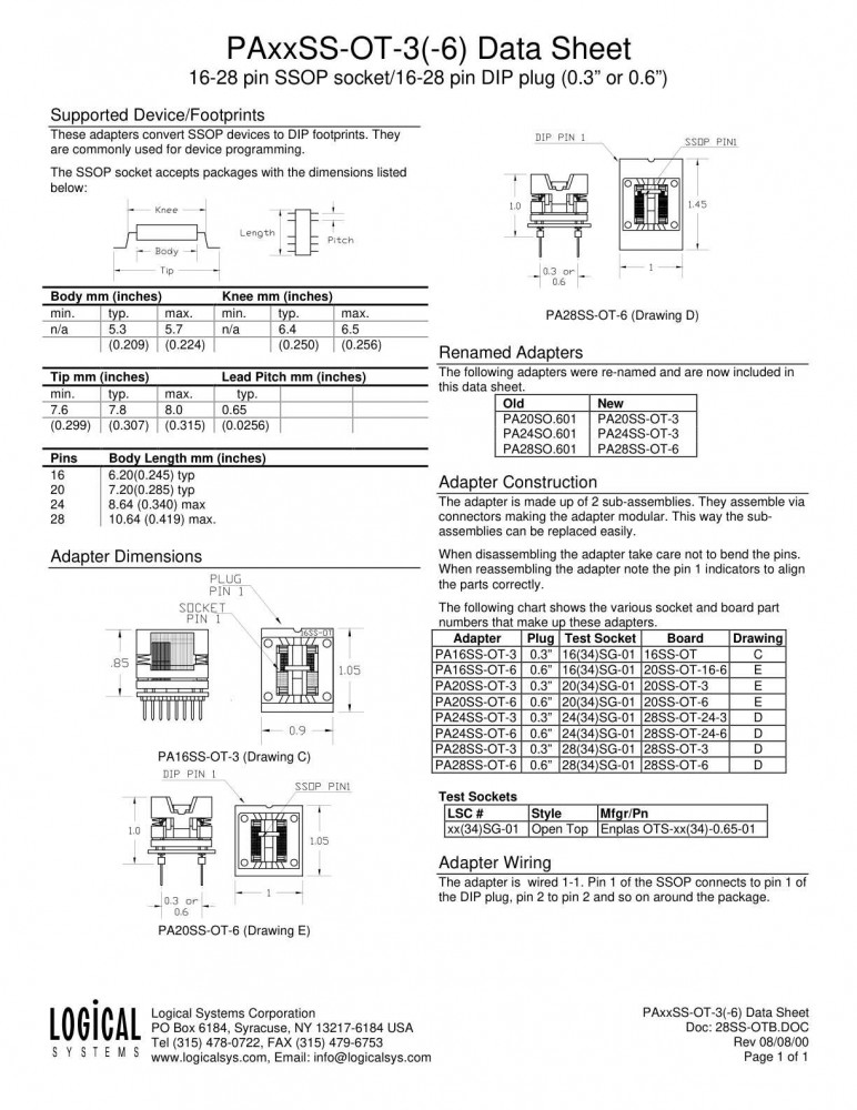 PA16SS-OT-6 datasheet page and adapter reference