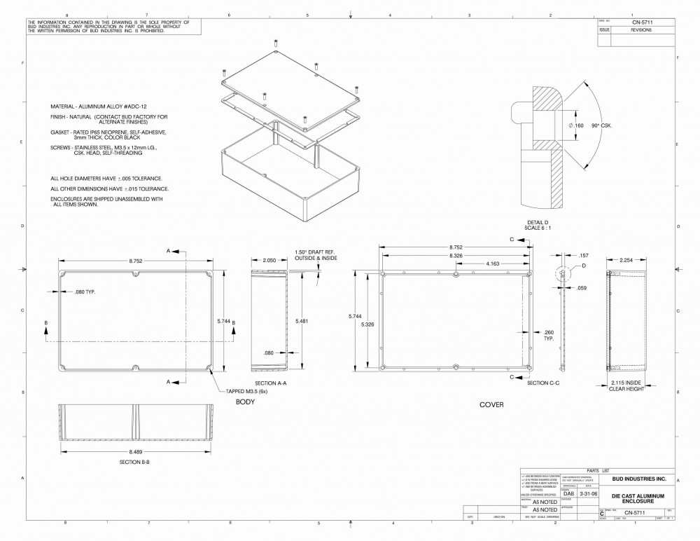 Bud Industries CN-5711 product drawing preview