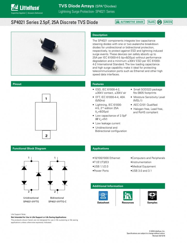 SP4021-01FTG datasheet page 1