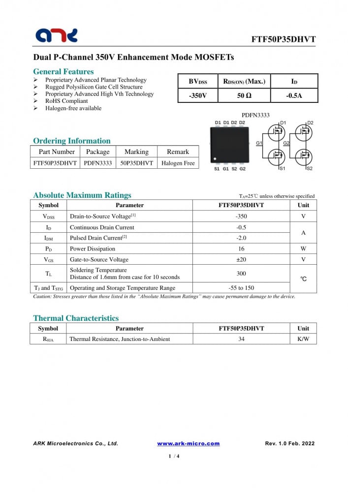 FTF50P35DHVT datasheet page 1