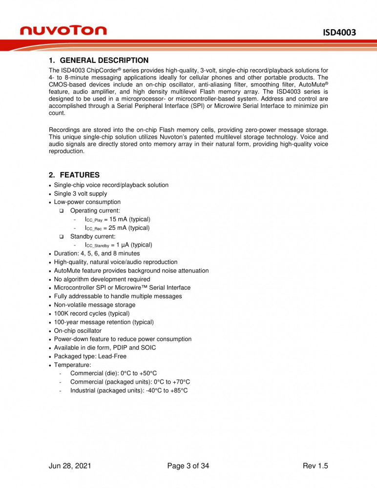 ISD4003 datasheet page 3