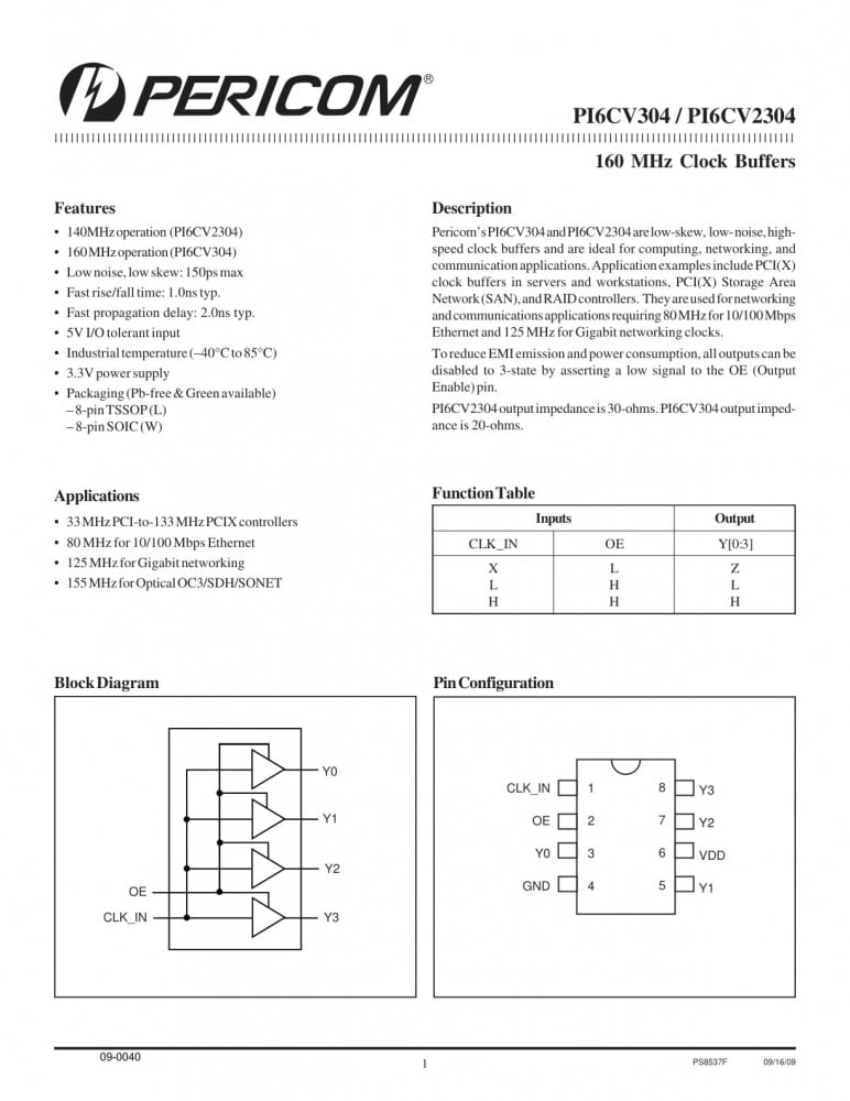 PI6CV304WE datasheet page 1