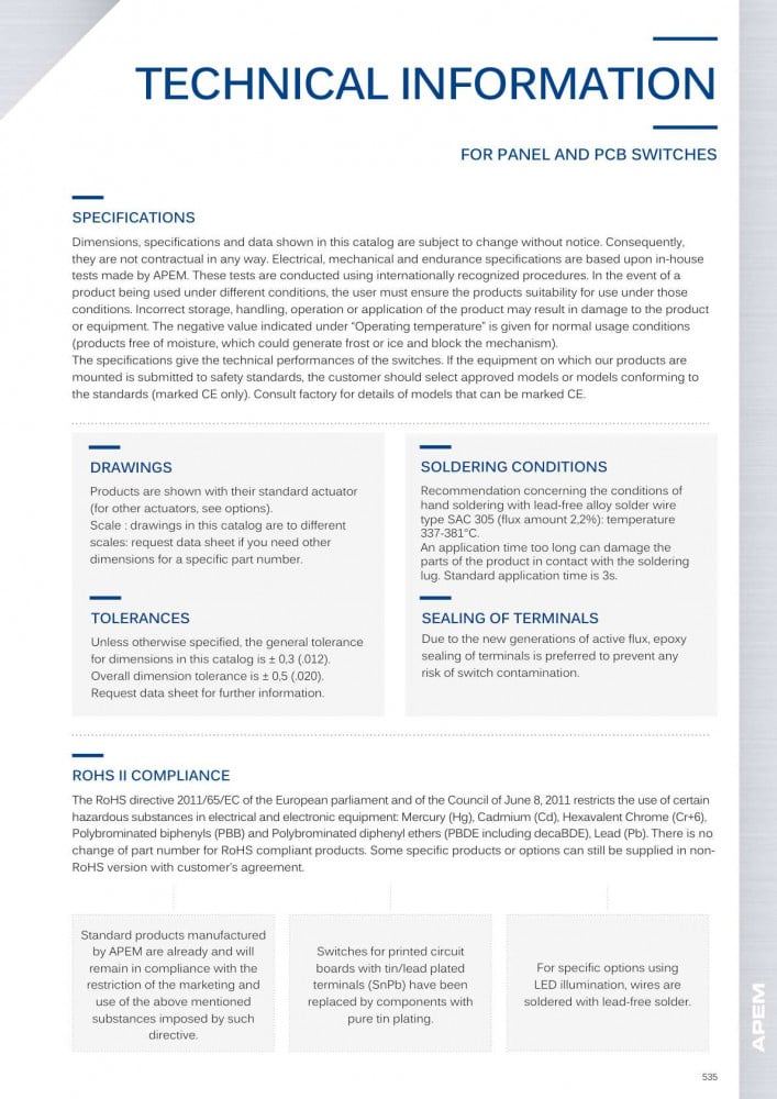 APEM technical catalog page 1