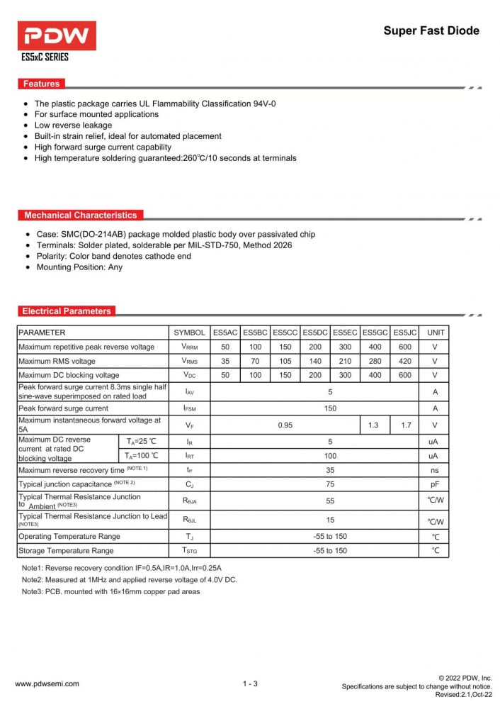 PDW ES5GC datasheet page 1