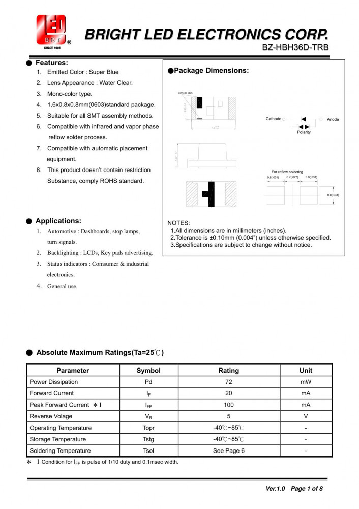 BZ-HBH36D-TRB technical document page 1