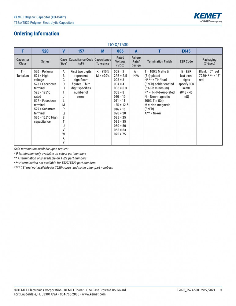 KEMET T530 technical document page 3