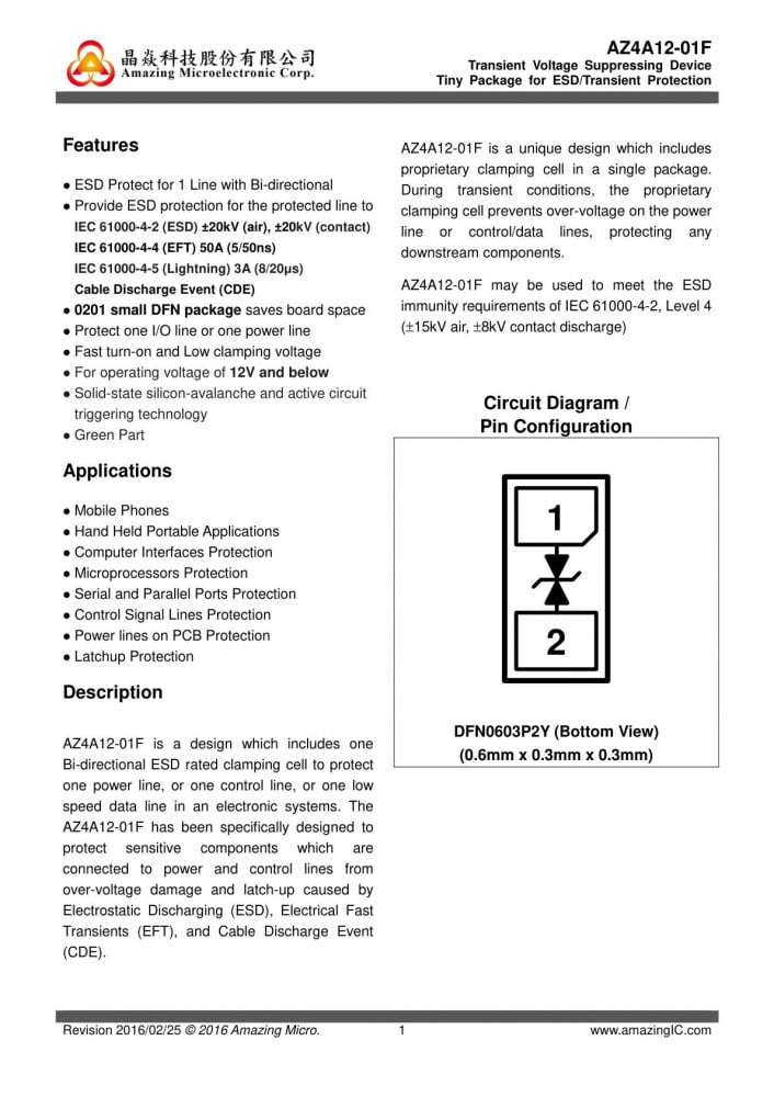 AZ4A12-01F datasheet page 1
