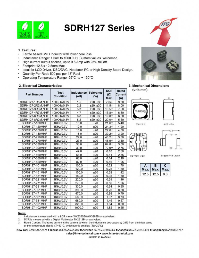 SDRH127 series technical document page