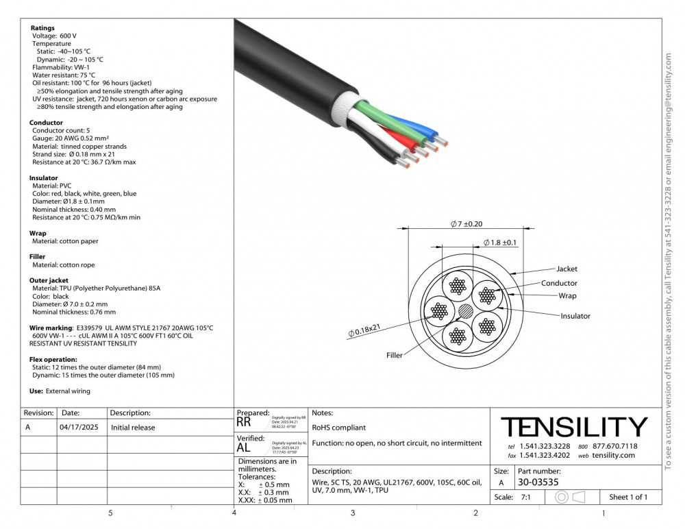 Technical drawing for Tensility International cable 30-03535