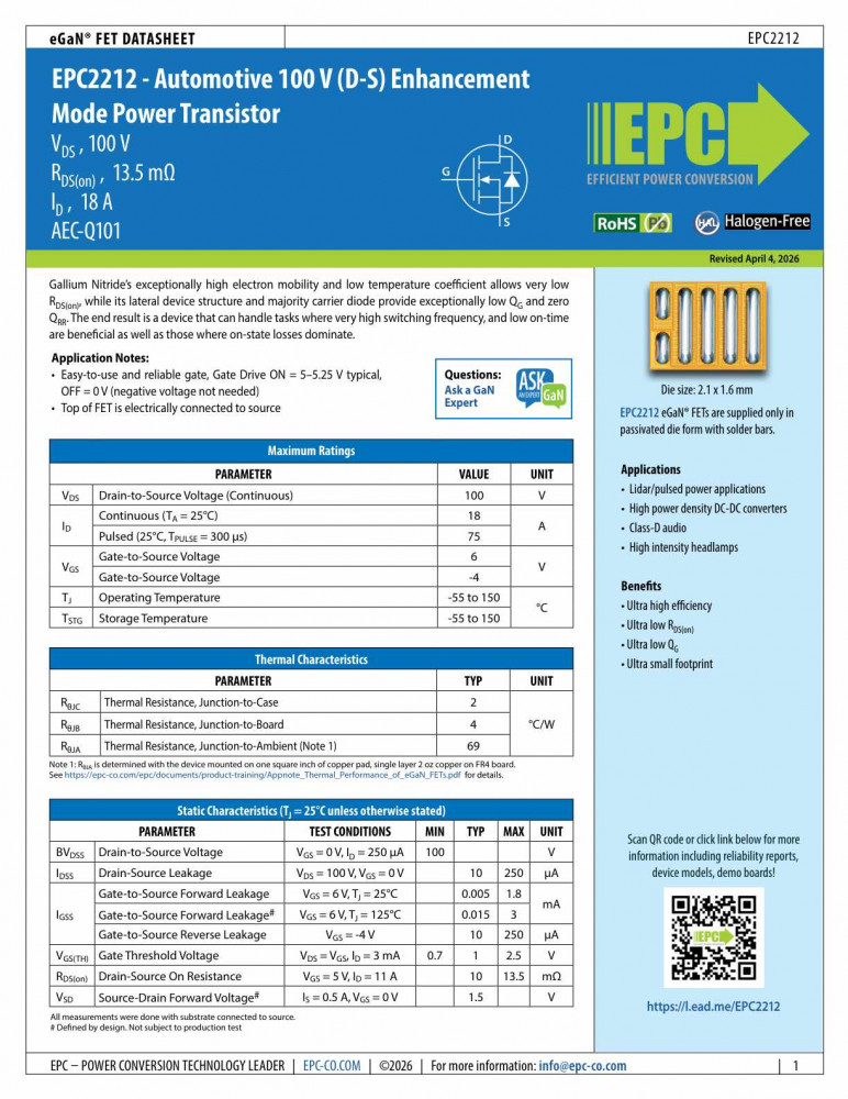 EPC2212 datasheet page 1