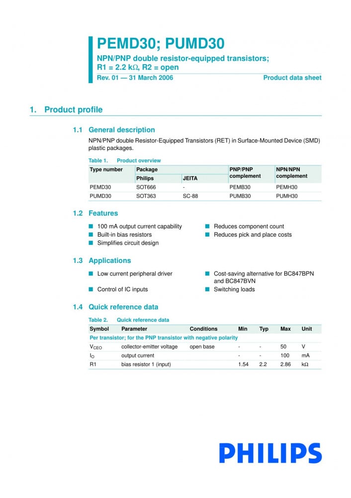 PEMD30,115 datasheet page 1