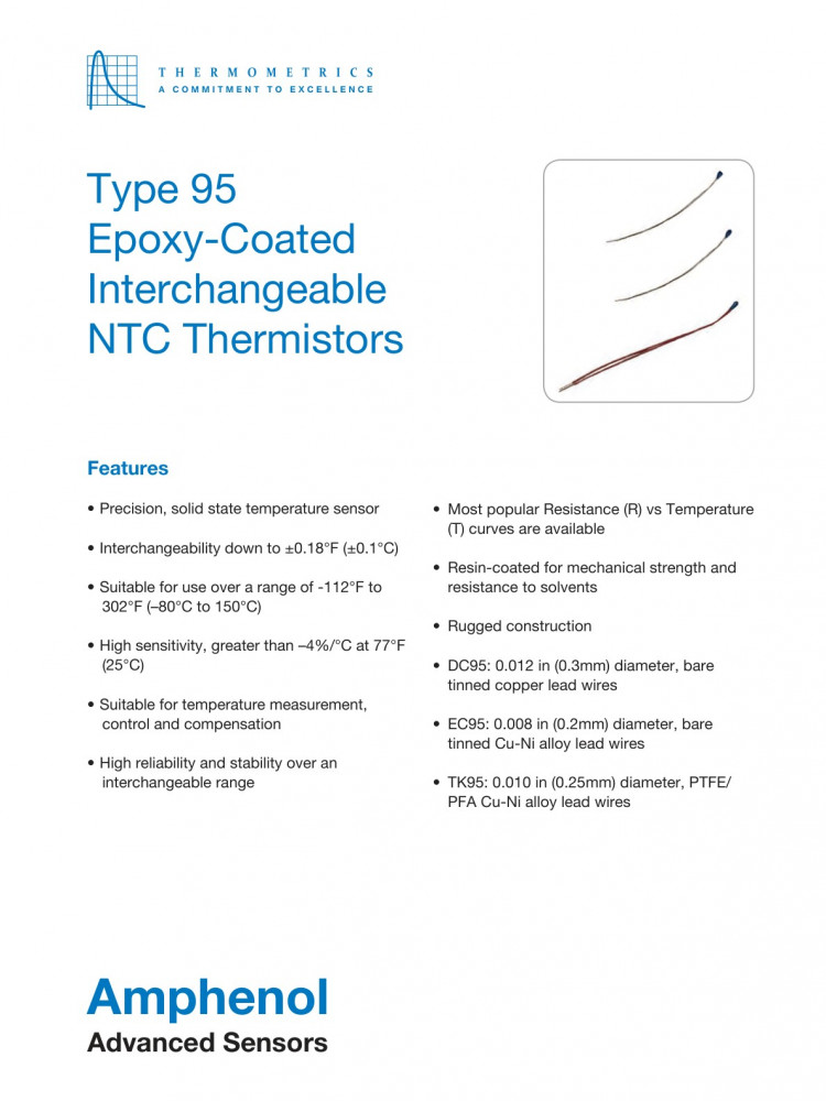 Amphenol Type 95 thermistor datasheet page 1