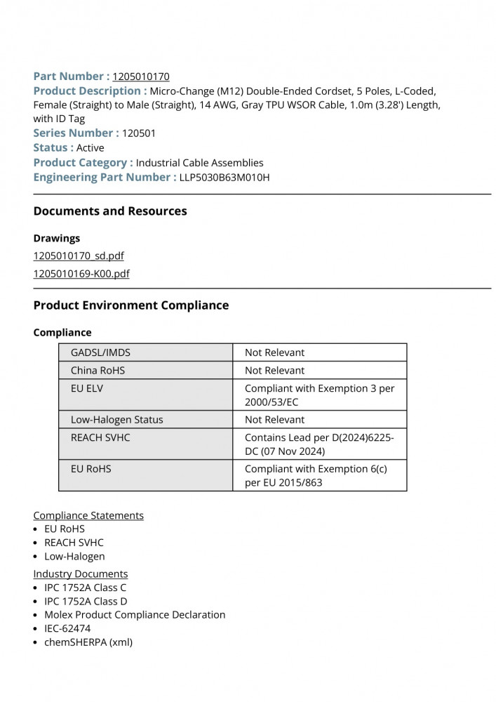 MOLEX cable assembly packaging drawing page 1