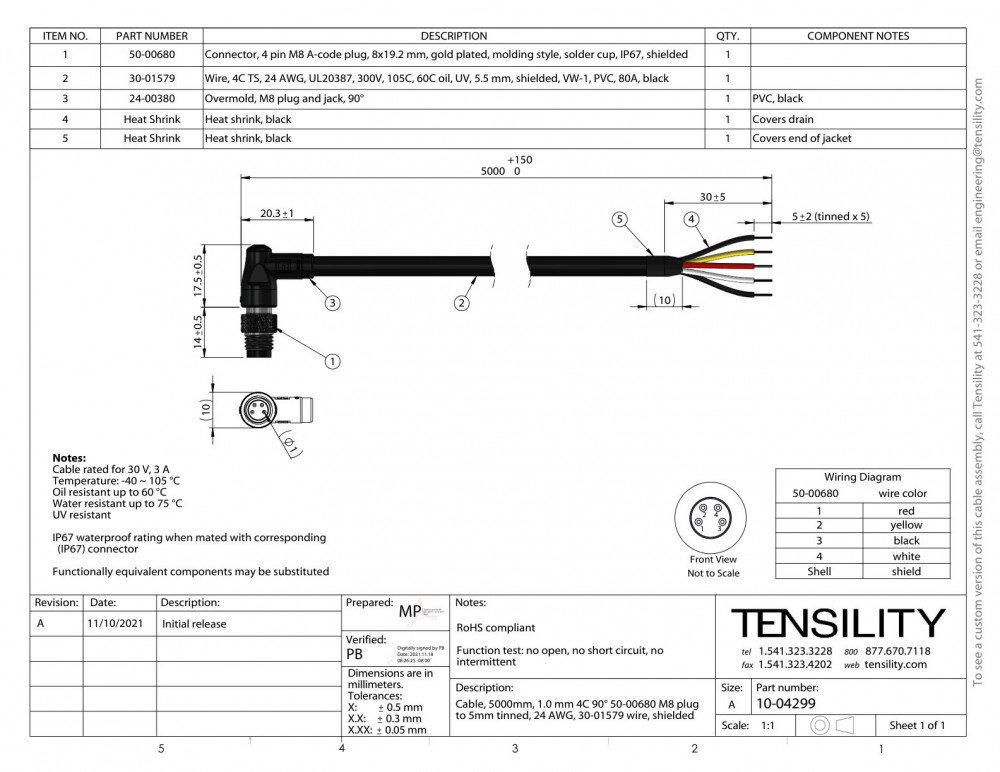 10-04299 cable assembly product drawing