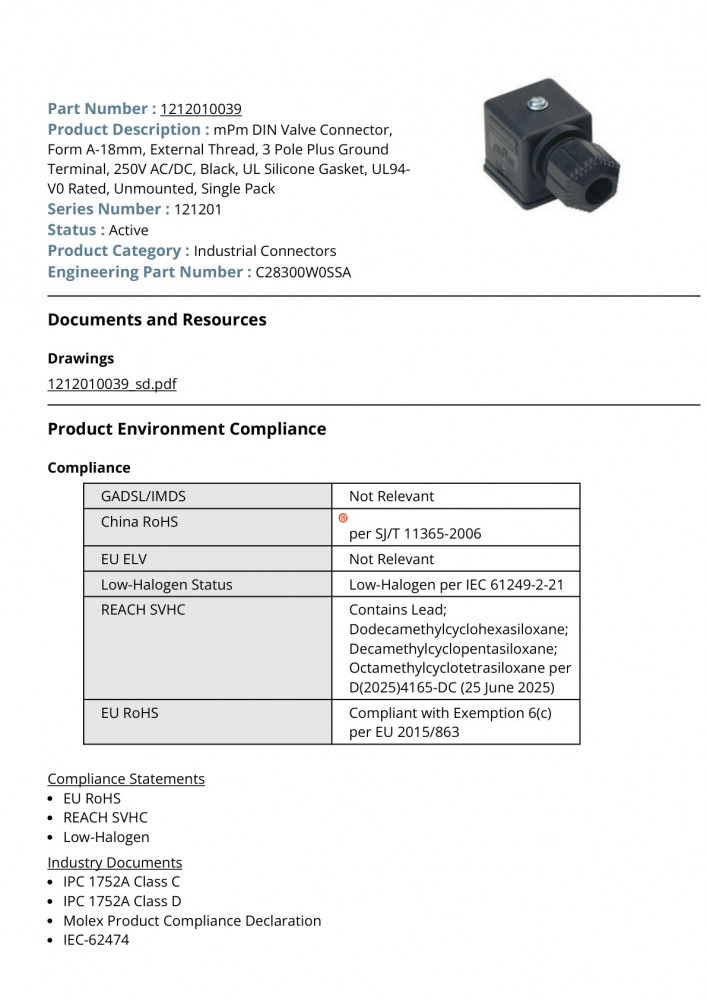 Molex SSMCX vertical SMT PCB connector sales drawing, page 1