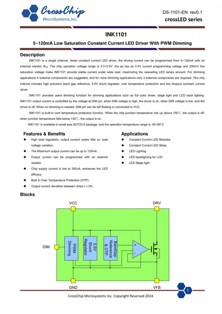 INK1101ST datasheet page 1
