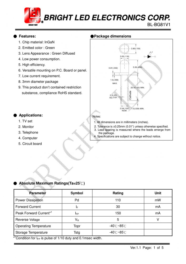BL-BG81V1 datasheet page 1