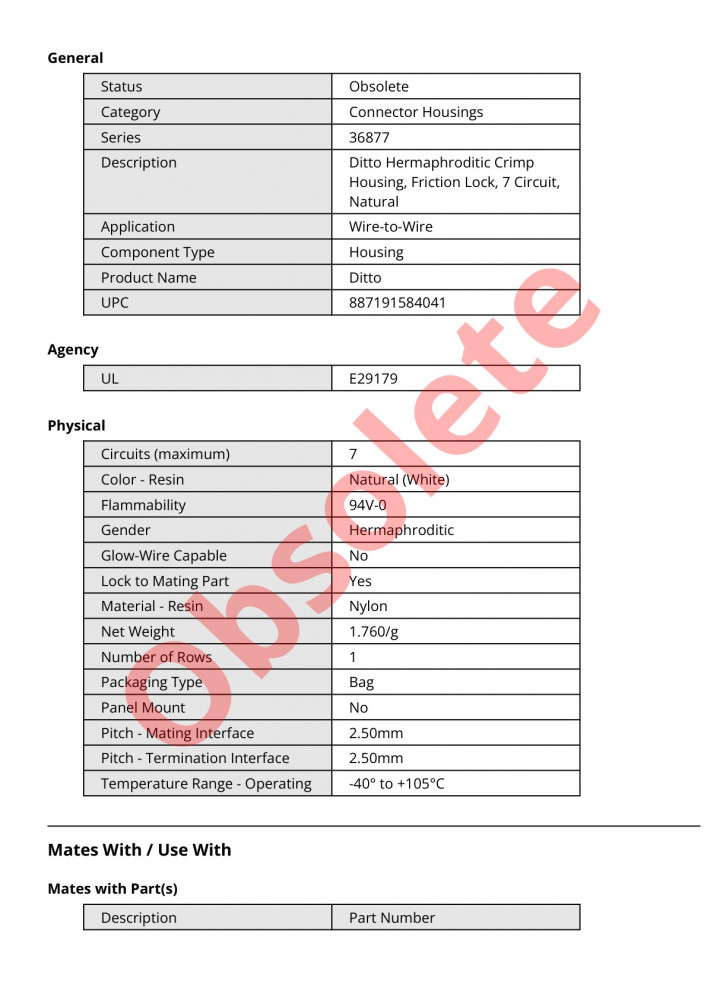 Technical document page 2 for Molex 368770007