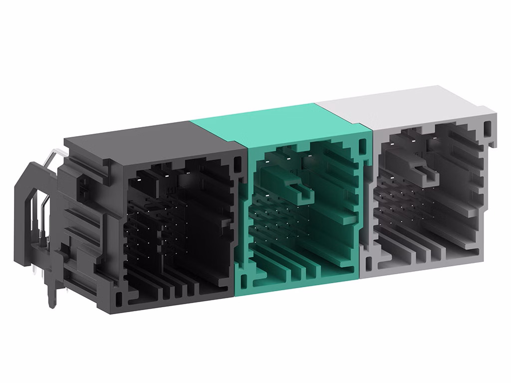 stAK50h 3 Bay Right-Angle Hybrid Header, 92 Circuits, Bay 1: 32 Circuits/Key 1/Black; Bay 2: 28 Circuits/Key 2/Green; Bay 3: 32 Circuits/Key 3/Dark Gray; Tube