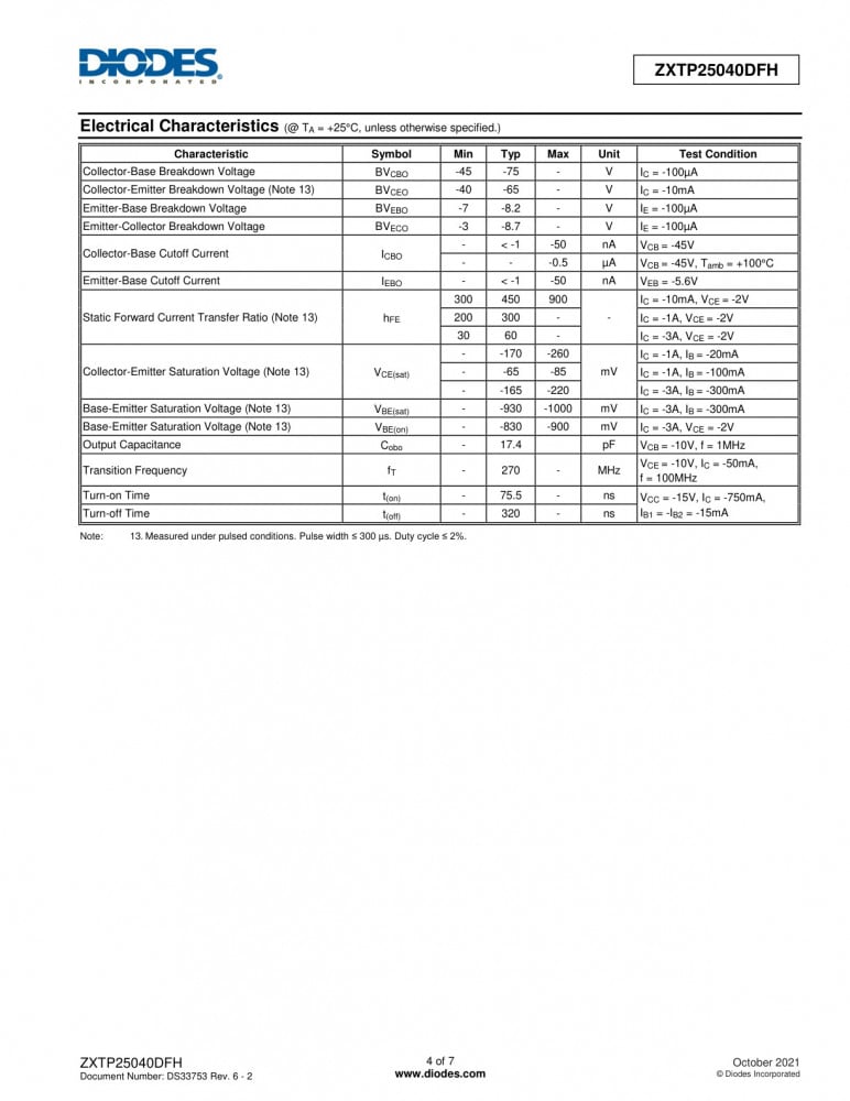 ZXTP25040DFHTA datasheet page 4