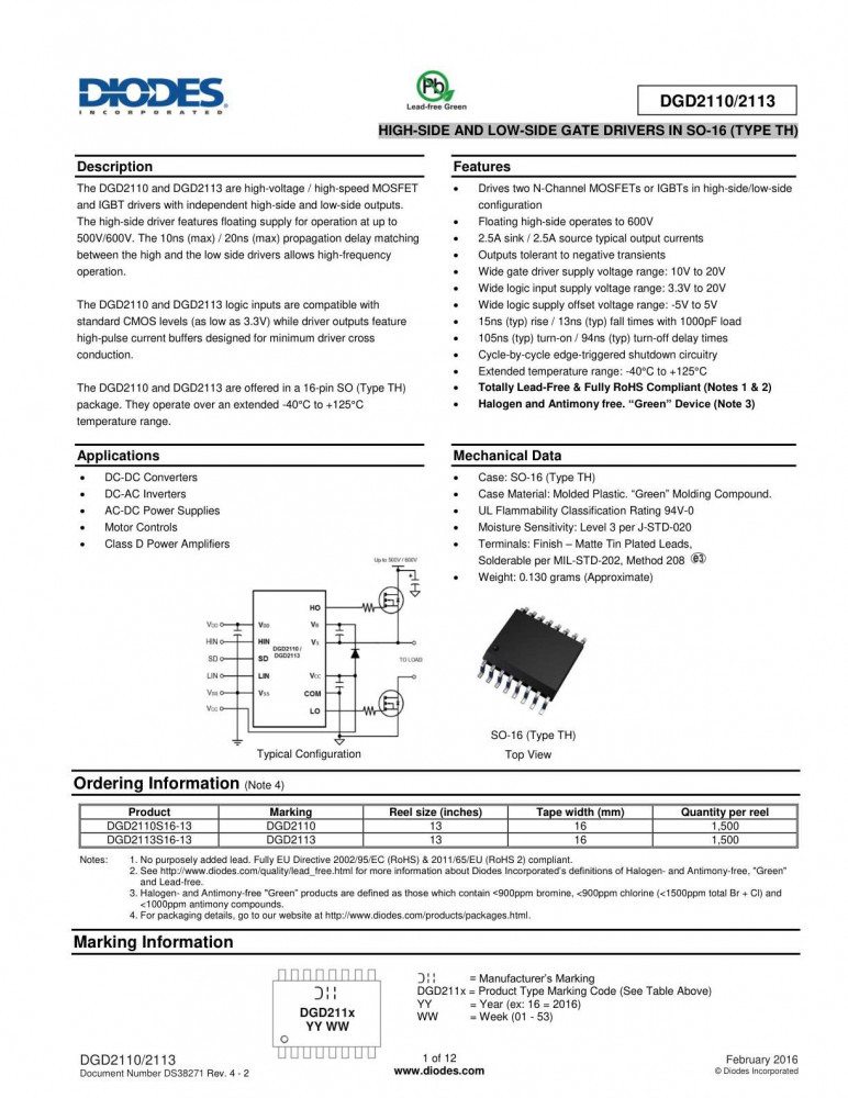 DGD2110S16-13 datasheet page 1